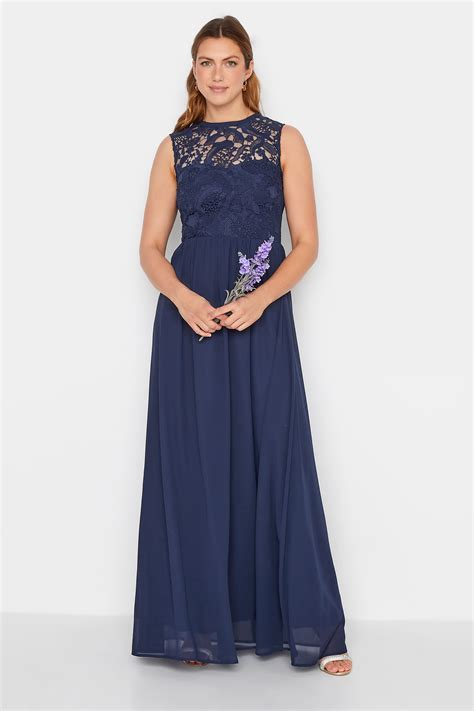 Lts Tall Womens Navy Blue Lace Chiffon Maxi Dress Long Tall Sally