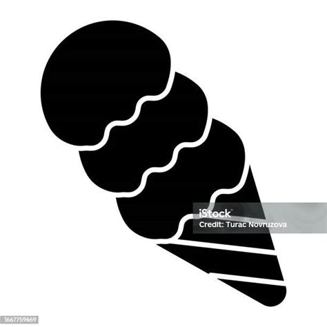 아이스크림 콘 솔리드 아이콘입니다 3 개의 공을 가진 맛을 낸 아이스크림 생일 파티 벡터 디자인 개념 흰색 사용 및 앱에 글리프 스타일 픽토그램 검은색에 대한 스톡 벡터