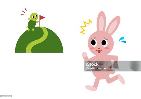 토끼와 거북이의 벡터 일러스트 레이 션 동화 속 캐릭터 토끼와 거북이 경주 토끼와 거북이에 대한 스톡 벡터 아트 및 기타 이미지