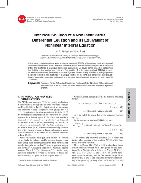 pdf nonlocal solution of a nonlinear partial differential equation