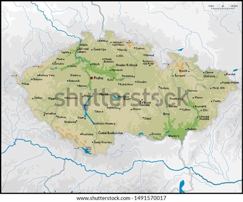 High Detailed Czech Republic Physical Map Stock Vector Royalty Free