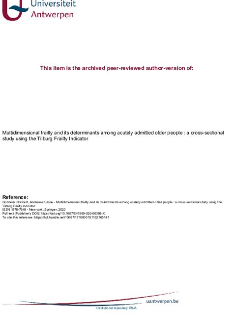 Pdf Multidimensional Frailty And Its Determinants Among Acutely