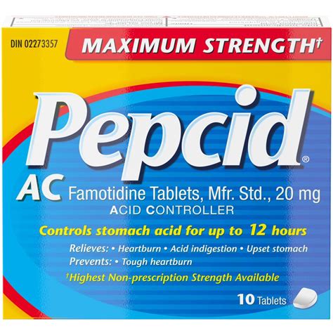 Maximum Strength Pepcid Ac 10 Ct Tablets For Heartburn Relief 20 Mg Famotidine Acid Reducer