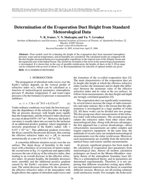 Pdf Determination Of The Evaporation Duct Height From Standard Meteorological Data