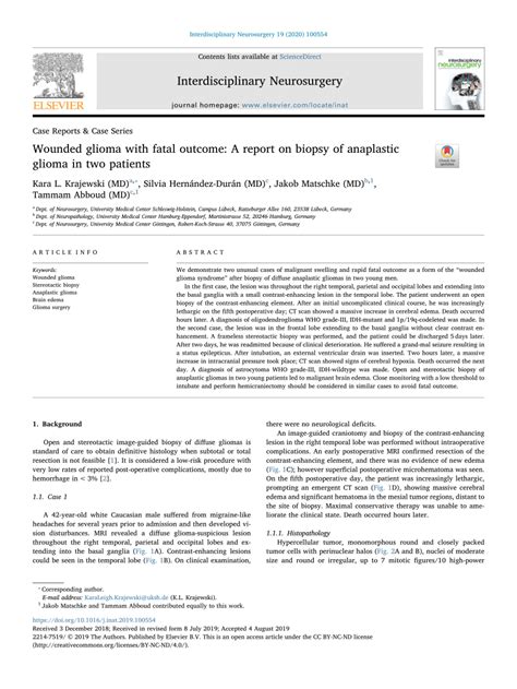 PDF Wounded Glioma With Fatal Outcome A Report On Biopsy Of Anaplastic Glioma In Two Patients