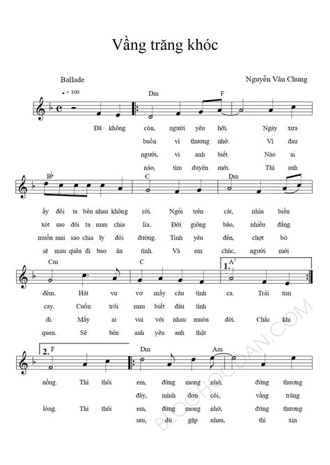 Sheet Nhạc Sheet Vầng Trăng Khóc Nhật Tinh Anh Blog Học Đàn