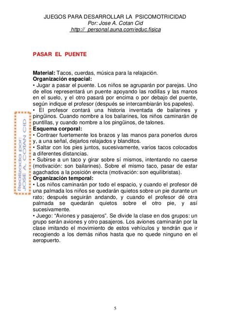 Juegos De Psicomotricidad Para Niños De 3 A 6 Años Pdf Actividad Del Niño