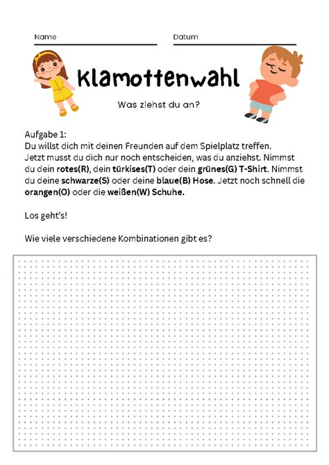 Erstelltes Arbeitsblatt Zur Lernumgebung Kombinatorik Für 3te Und 4te