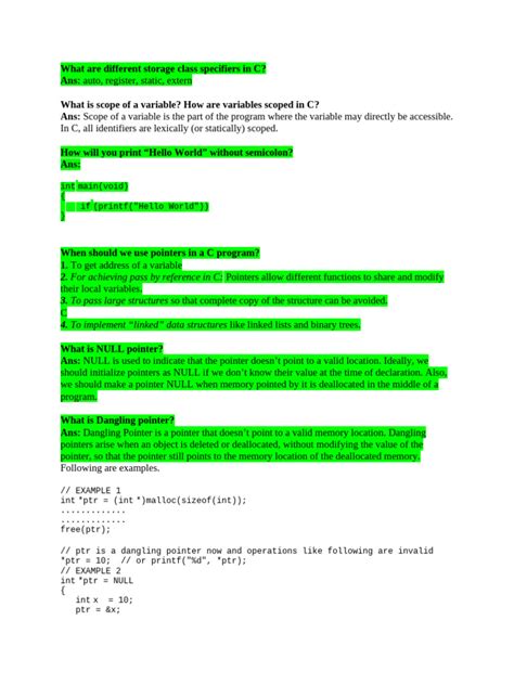 C Interview Questions Pdf Pointer Computer Programming Scope