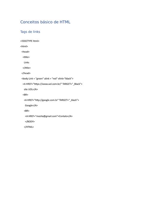 Conceitos básico de HTML Conceitos básico de HTML Tags de links Studocu