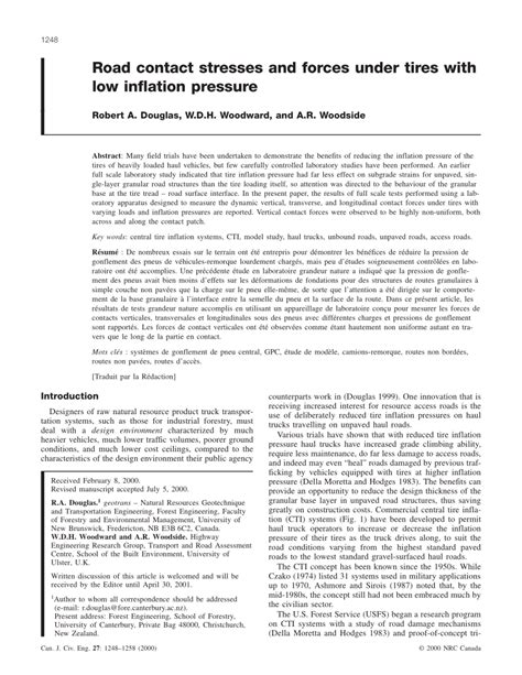 Pdf Road Contact Stresses And Forces Under Tires With Low Inflation Pressure