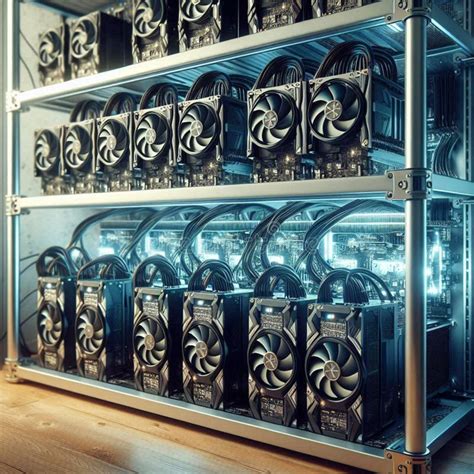 High Tech Cryptocurrency Mining Rig Setup With Gpus And Cooling Systems