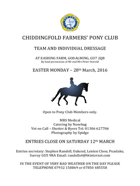 Fillable Online Branches Pcuk Team And Individual Dressage At Eashing Farm Godalming Fax