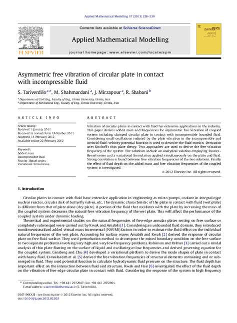 Pdf Asymmetric Free Vibration Of Circular Plate In Contact With