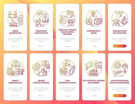 Red Onboarding Mobile App Screen Set For Startup Launch Vector Menu Form User Png And Vector