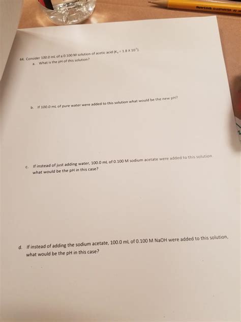 Solved 44 Consider 100 0 Ml Of A 0 100m Solution Of Acetic