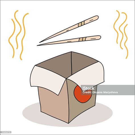 아시아 음식 냄비 상자가 비어 있고 젓가락 중국 젓가락 국수 벡터 그림입니다 고기에 대한 스톡 벡터 아트 및 기타 이미지 고기 궁중팬 길거리 음식 Istock