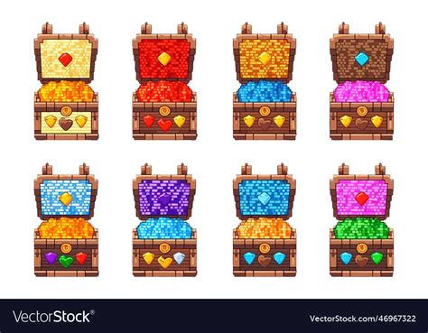 Set Pixel Of Ui Treasure Chest Royalty Free Vector Image