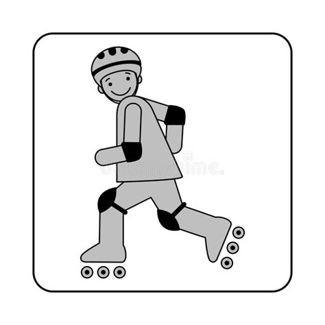 Boy With Inline Skates Minimal Flat Character In Grayscale Side View