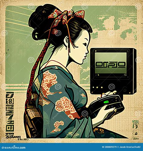 Ukiyo E Geisha Eating Sashimi Vector Illustration