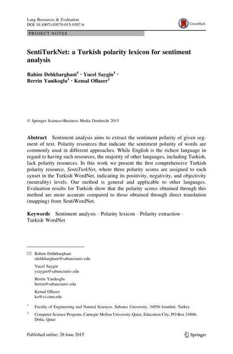 Pdf Sentiturknet A Turkish Polarity Lexicon For Sentiment Analysis