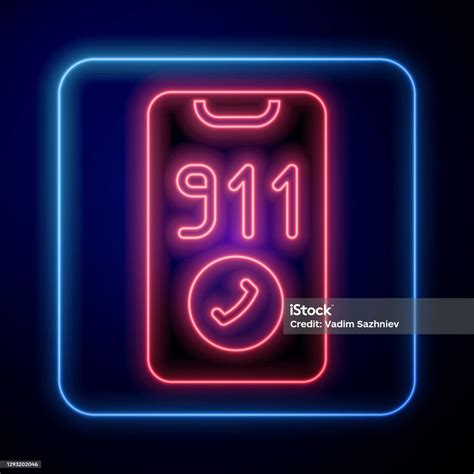 파란색 배경에 격리 된 비상 전화 911 아이콘으로 빛나는 네온 전화 경찰 구급차 소방서 전화 전화 벡터 1위에 대한 스톡 벡터