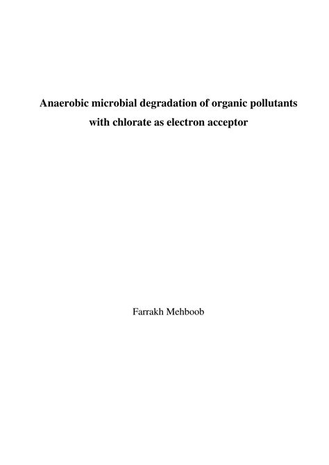 Pdf Anaerobic Microbial Degradation Of Organic Pollutants With Chlorate As Electron Acceptor