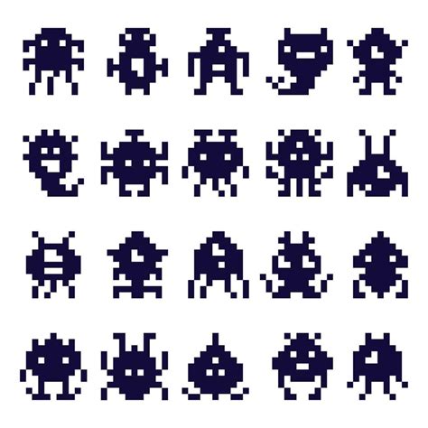 Pixel Art Invaders Silhouette Space Invader Monster Game Pixels