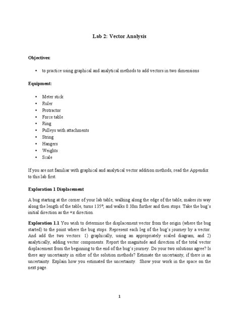 Lab 2 Vector Analysis Objectives Pdf Euclidean Vector Force