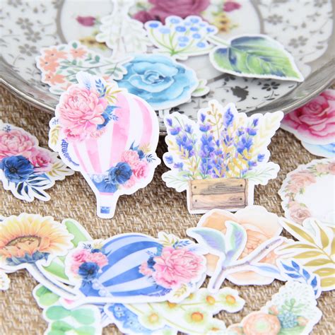 38pcs Beautiful Flower Hot Balloon Plant Floral Scrapbooking Stickers