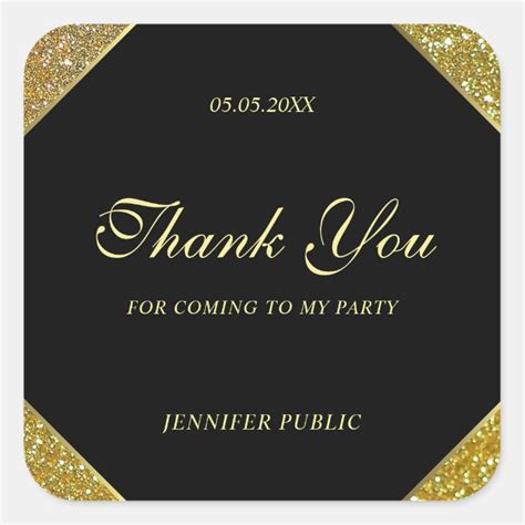Thank You Handwritten Script Text Gold Glitter Square Sticker