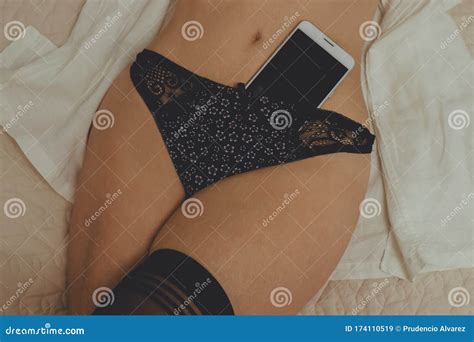 Girl With Lingerie And Mobile Phone Stock Image Image Of Lady Dating