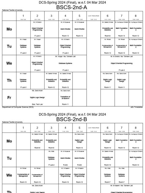 Dcs Classes Time Table Spring 2024 Final Pdf Computing Computer