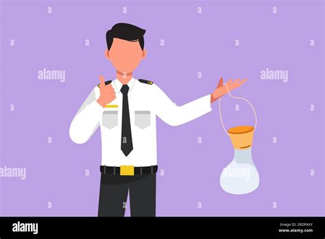Graphic Flat Design Drawing Male Flight Attendant Holding Air Mask With Thumb Up Gesture