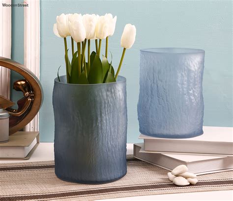 Buy Blue Cylindrical Glass Vase At 65 Off Online Wooden Street