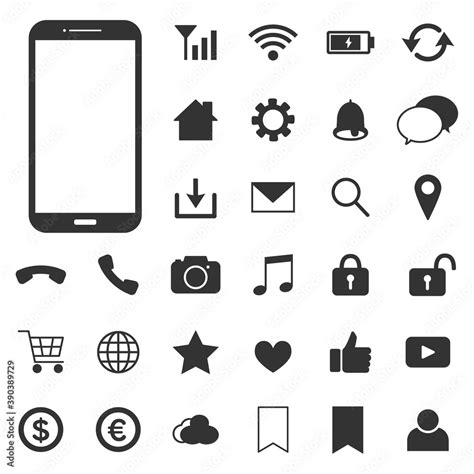 スマートフォンとアイコンのセットモノクロ Stock Vector Adobe Stock