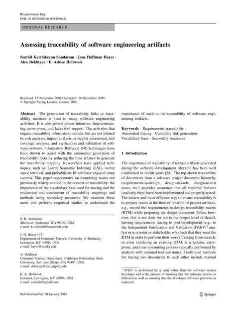 Pdf Assessing Traceability Of Software Engineering Artifacts