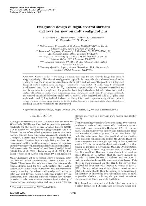 PDF Integrated Design Of Flight Control Surfaces And Laws For New Aircraft Configurations