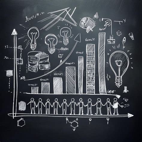 Teamwork Concept Chart With Business Elements Hand Drawn On Blackboard Stock Illustration