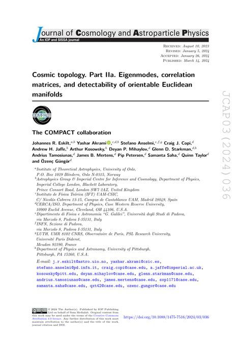Pdf Cosmic Topology Part Iia Eigenmodes Correlation Matrices And
