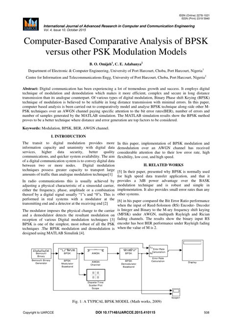 Pdf Computer Based Comparative Analysis Of Bpsk Versus Other Psk