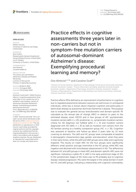 Pdf Practice Effects In Cognitive Assessments Three Years Later In Non Carriers But Not In