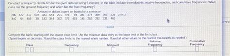 solved construct a frequency distribution for the given data