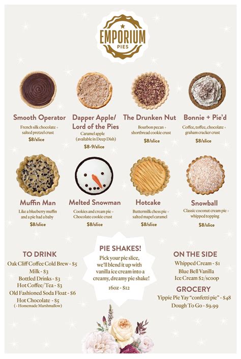 Current Menu Emporium Pies