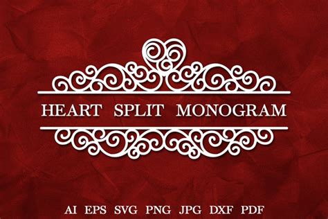 Heart Split Monogram Svg Valentines Monogram Svg Heart Svg