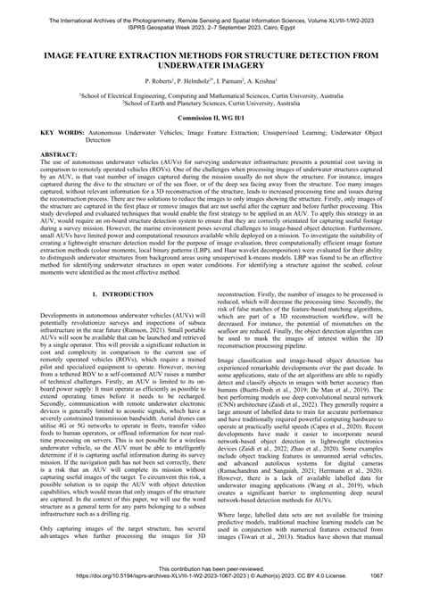 PDF IMAGE FEATURE EXTRACTION METHODS FOR STRUCTURE DETECTION FROM UNDERWATER IMAGERY