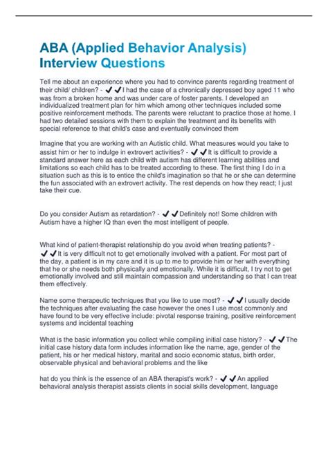 Aba Applied Behavior Analysis Interview Questions 2025 Latest