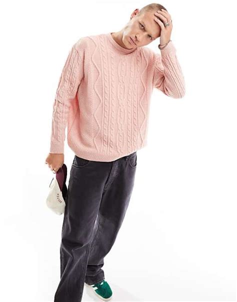 Asos Design Pull Ultra Oversize En Maille Torsadée épaisse Rose Asos