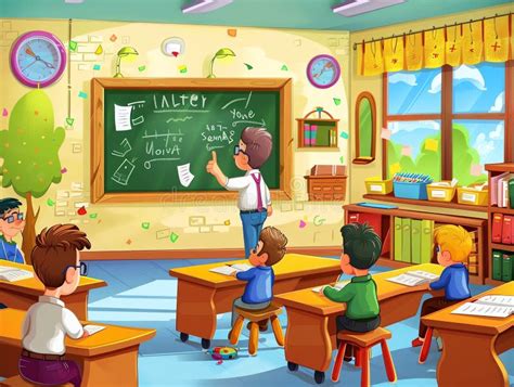 A Teacher Explaining A Lesson On The Blackboard To A Class Of Students