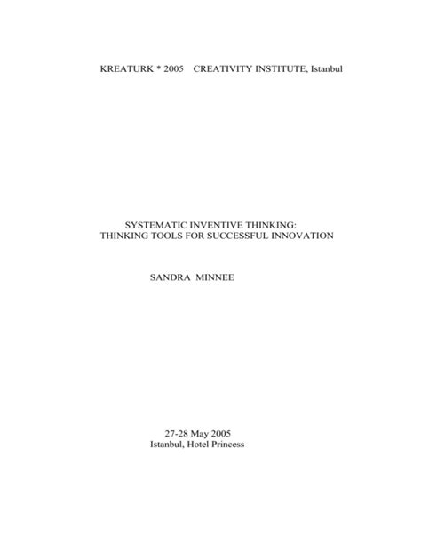 Systematic Inventive Thinking Sit Thinking Tools